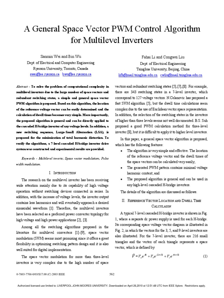 A General Space Vector PWM Control Algorithm For Multilevel Inverters (Sanmin Wei, Bin Wu) | PDF ...