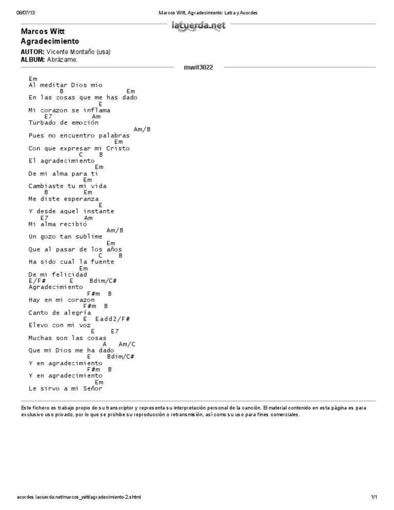 Marcos Witt, Agradecimiento_ Letra y Acordes
