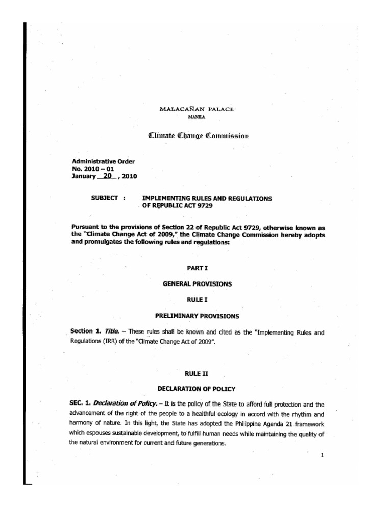 IRR RA 9729 Climate Change Act | PDF