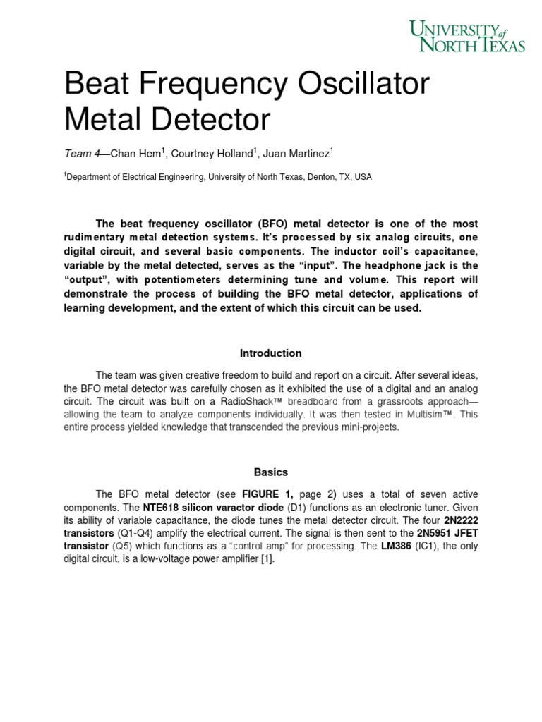 Beat Frequency Oscillator Metal Detector PDF | PDF | Detector (Radio ...
