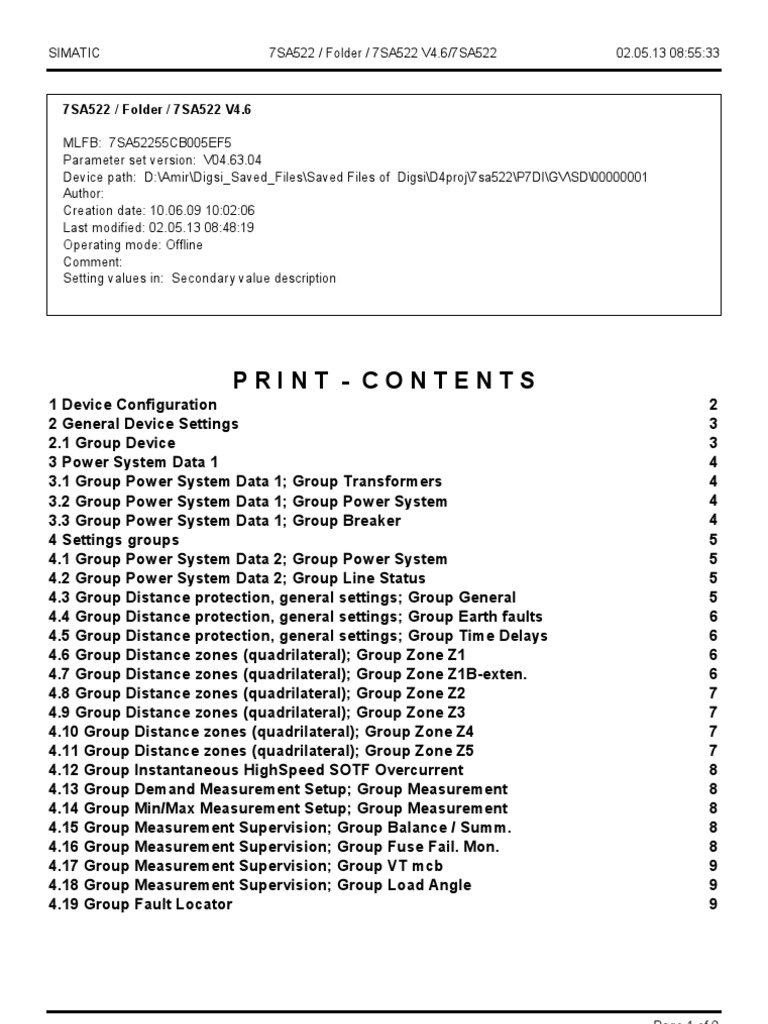 Print - Contents: 7SA522 / Folder / 7SA522 V4.6 | PDF | Electric Power ...