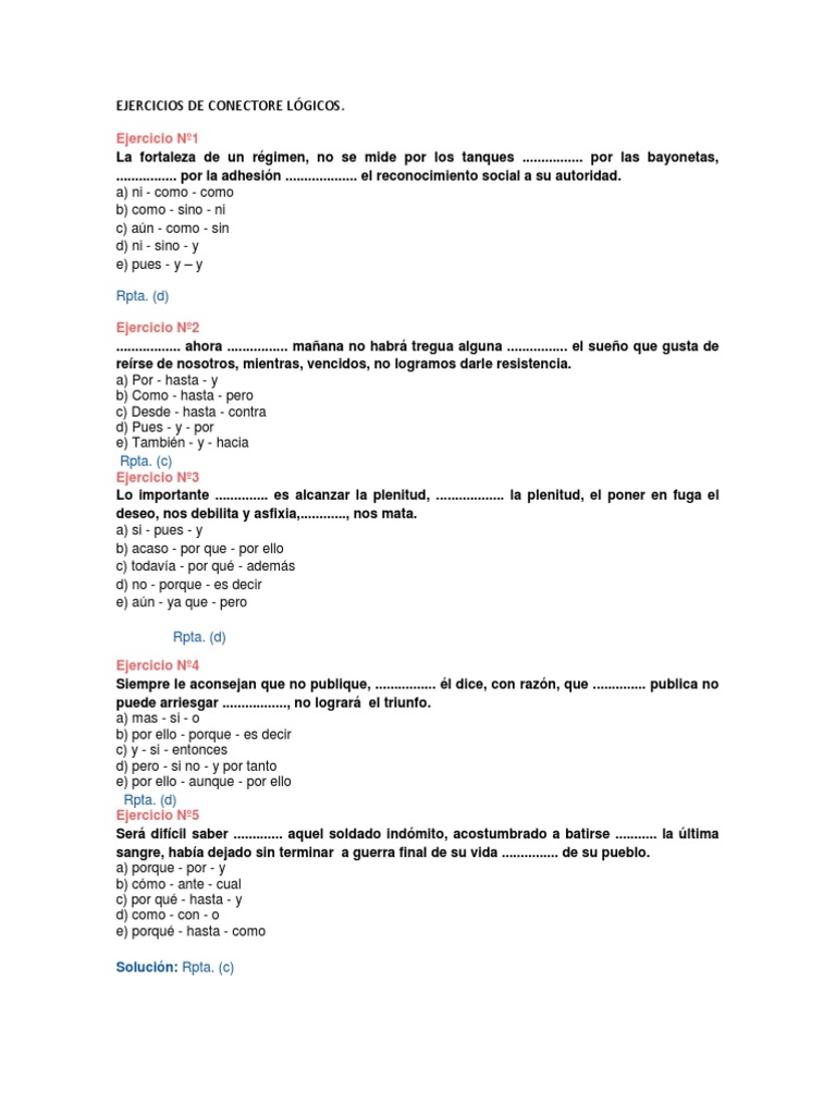 EJERCICIOS DE CONECTORES LÓGICOS