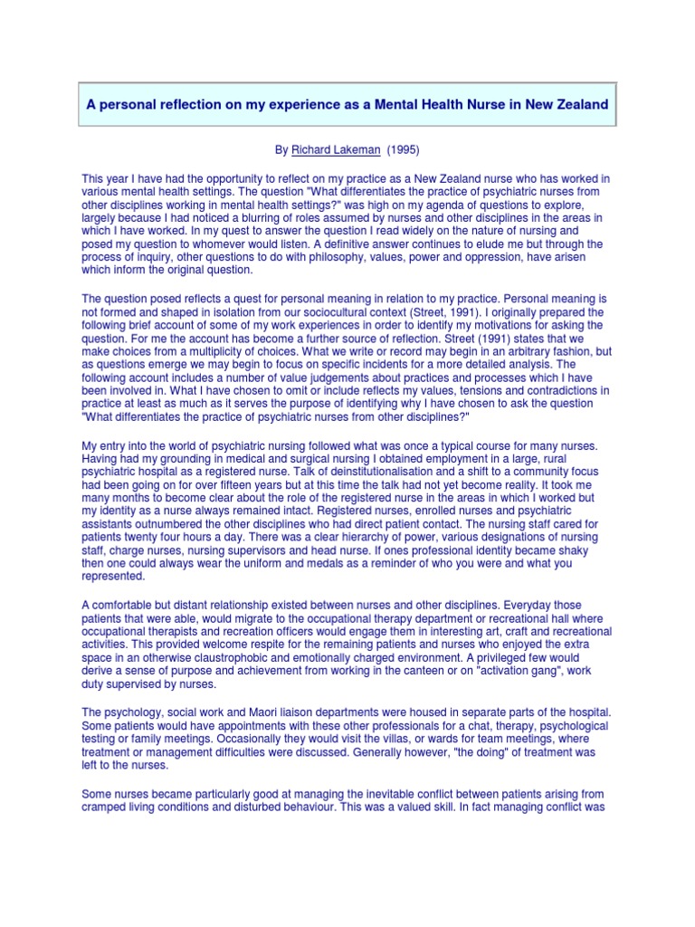 A Personal Reflection On My Experience As A Mental Health Nurse in New ...