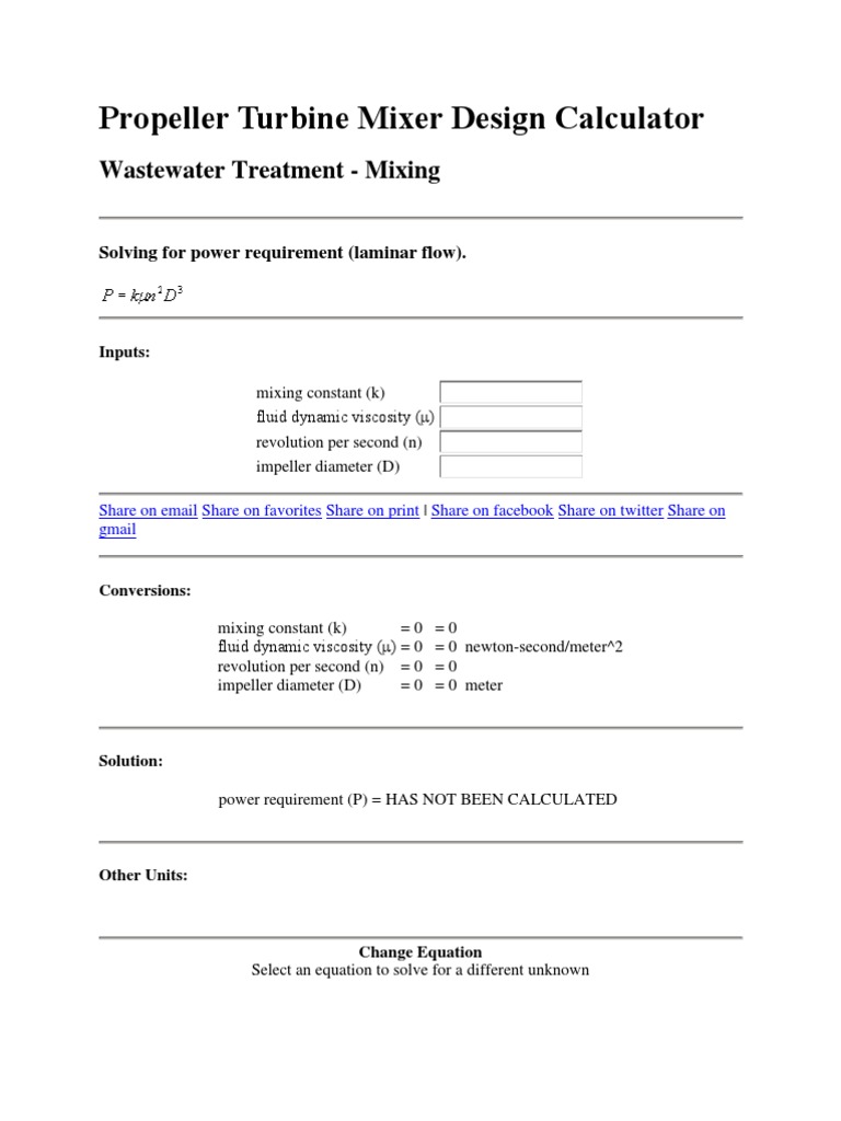Propeller Turbine Mixer Design | PDF