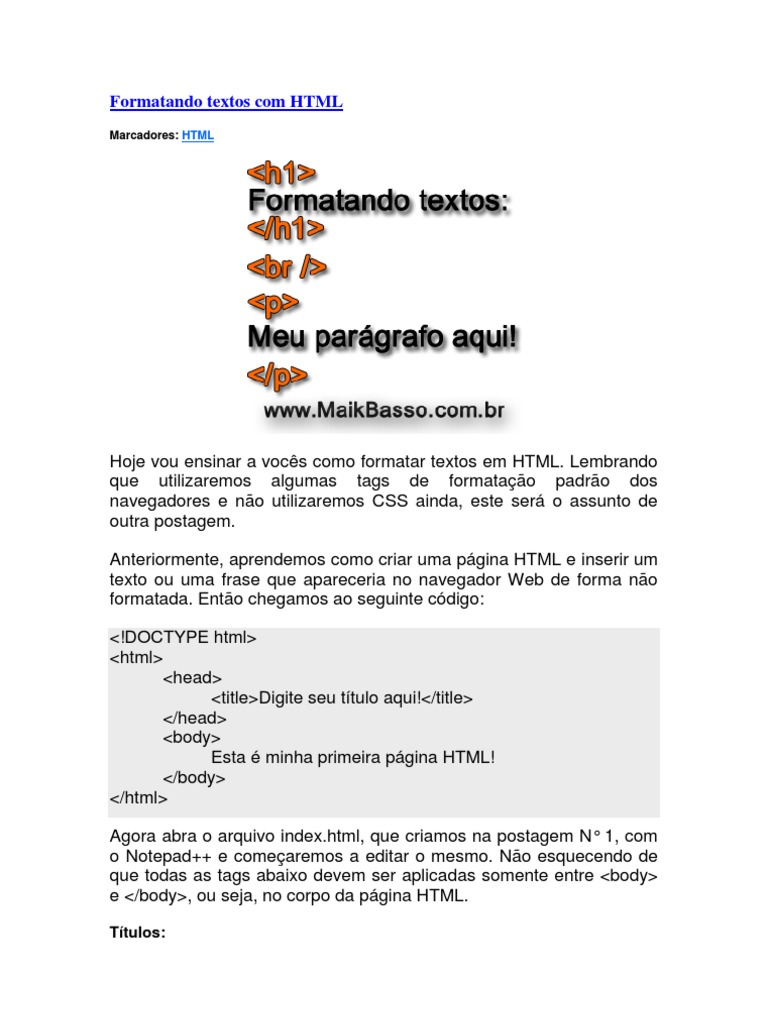 Formatando Textos Com HTML | PDF | Html | Navegador da Web