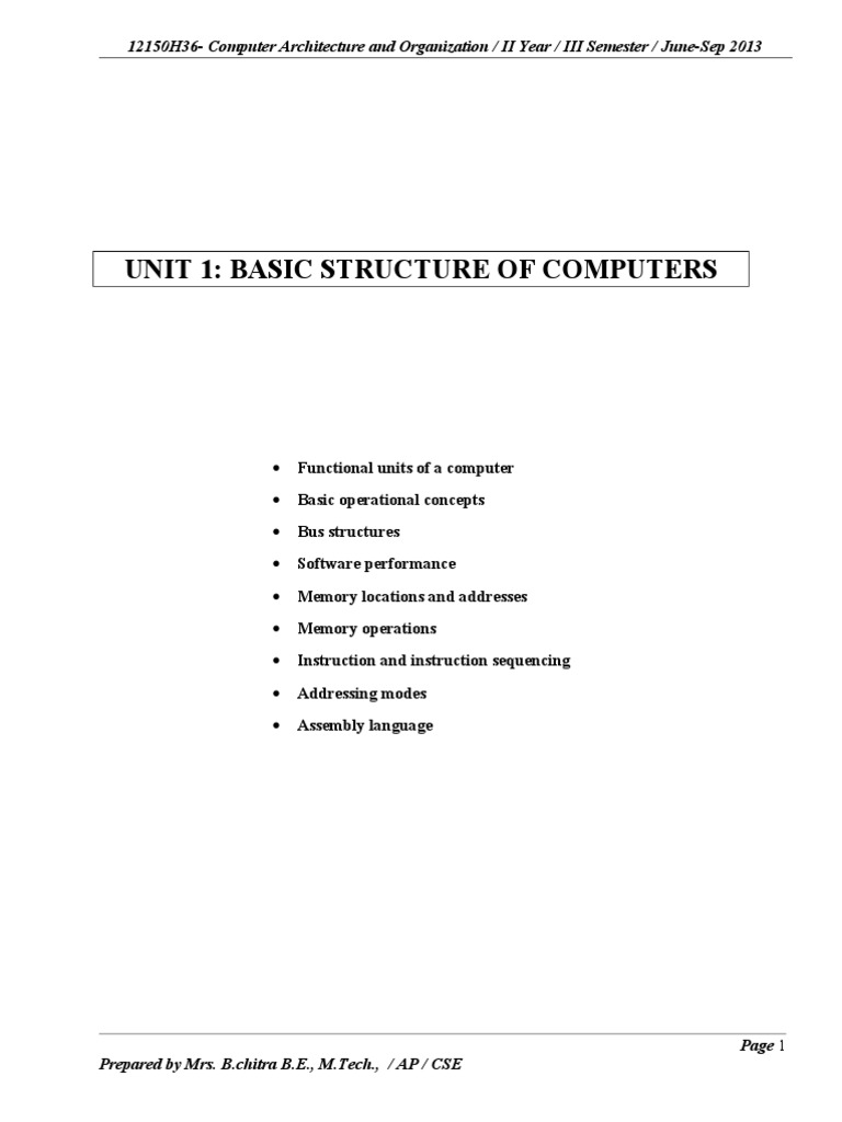 Computer Architecture & Organisation Unit-1 | PDF | Assembly Language ...