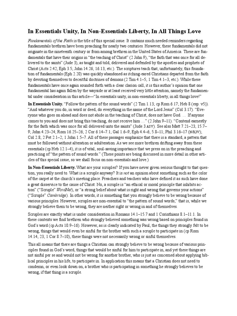 In Essentials Unity - in Non-Essentials Liberty - in All Things Love ...