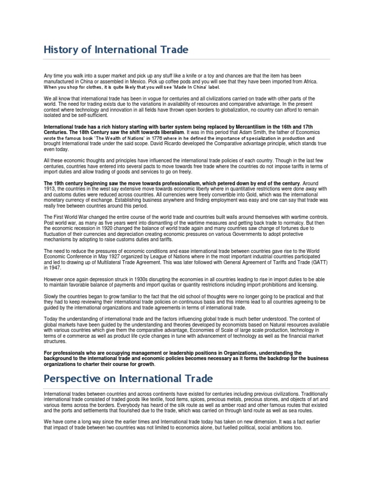 History of International Trade | Download Free PDF | Trade | Globalization