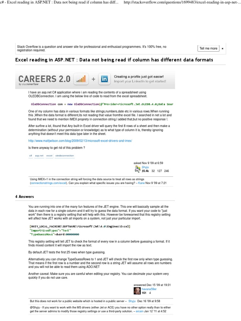 C# - Excel Reading in ASP - Net - Data Not Being Read If Column Has Different Data Formats ...