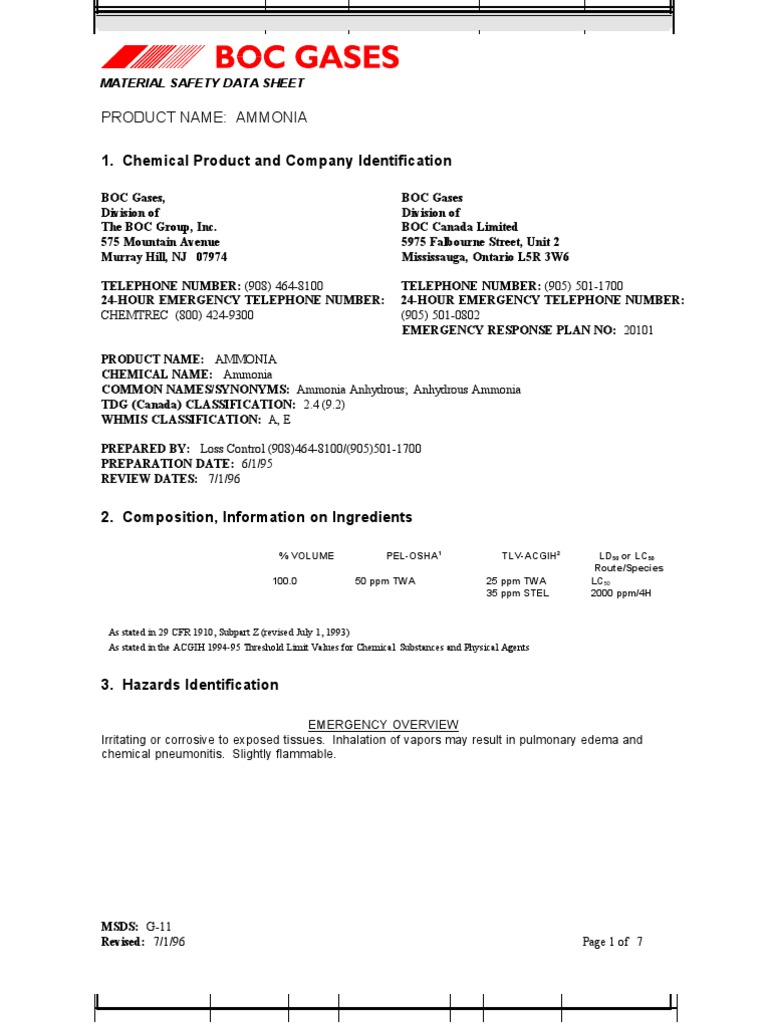 Ammonia NH3 MSDS | Ammonia | Dangerous Goods