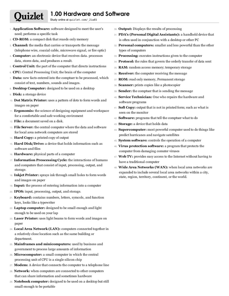 1.00 Hardware and Software | PDF | Computer Hardware | Personal Computers