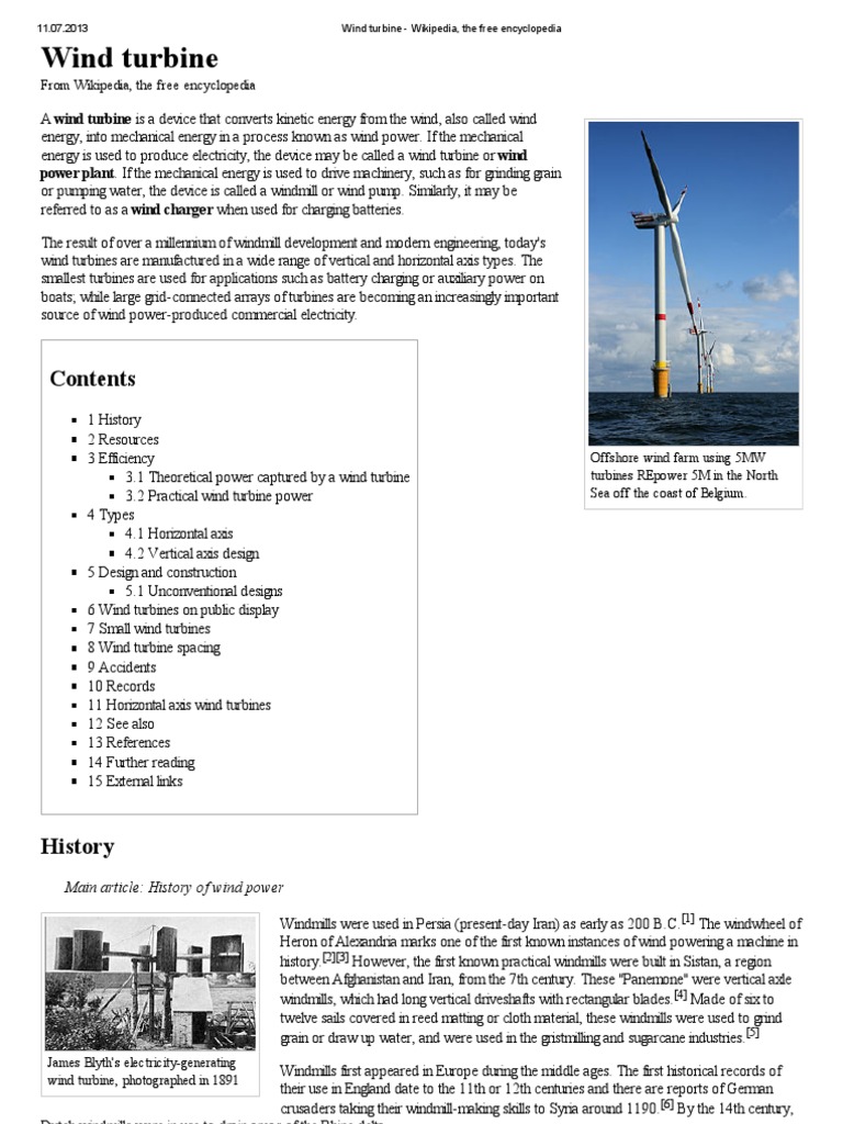 Wind Turbine - Wikipedia, The Free Encyclopedia | PDF | Wind Turbine ...