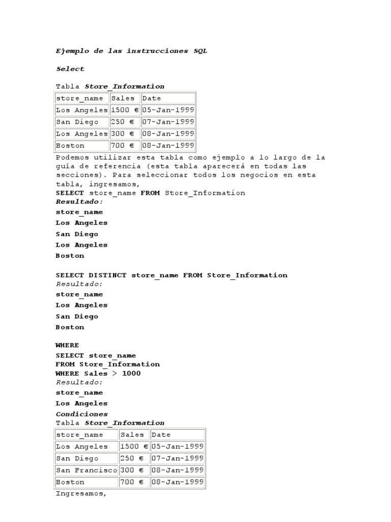 Ejemplo de Las Instrucciones SQL | PDF | SQL | Tabla (base de datos)