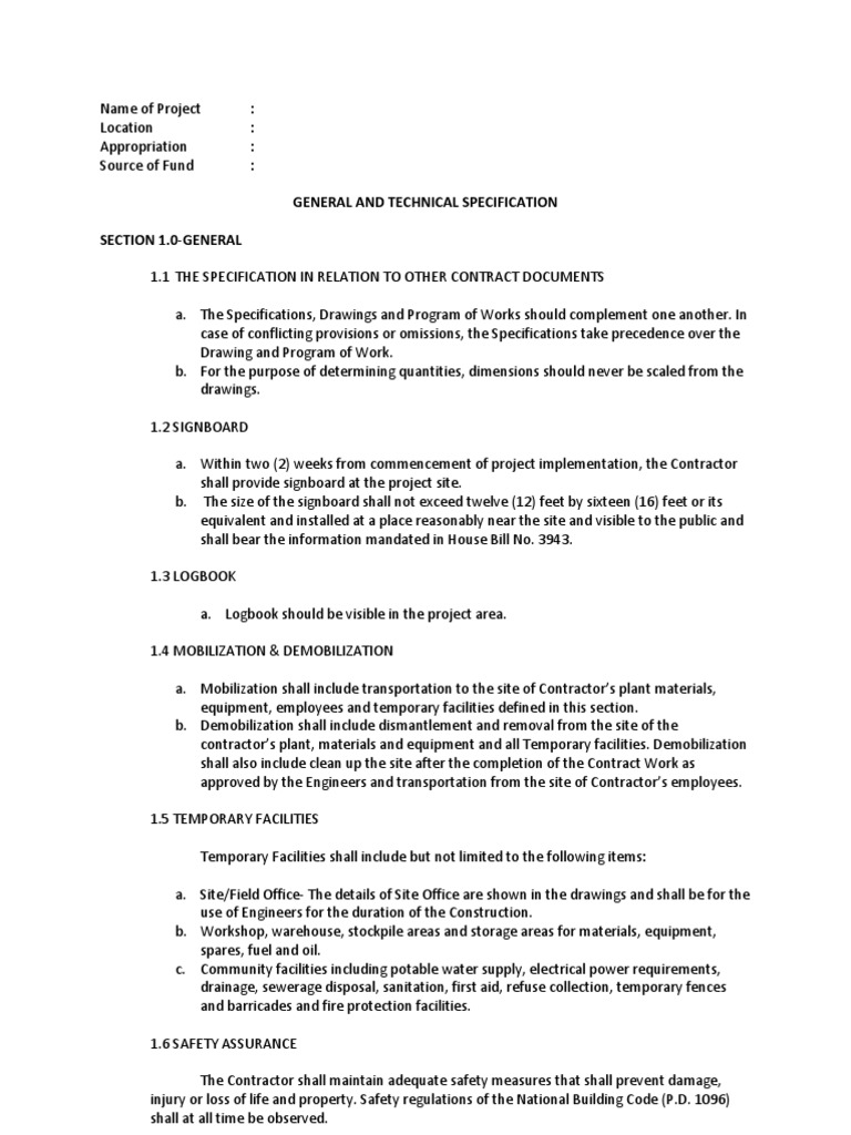 General And Technical Specification Section 1 0 General Pdf