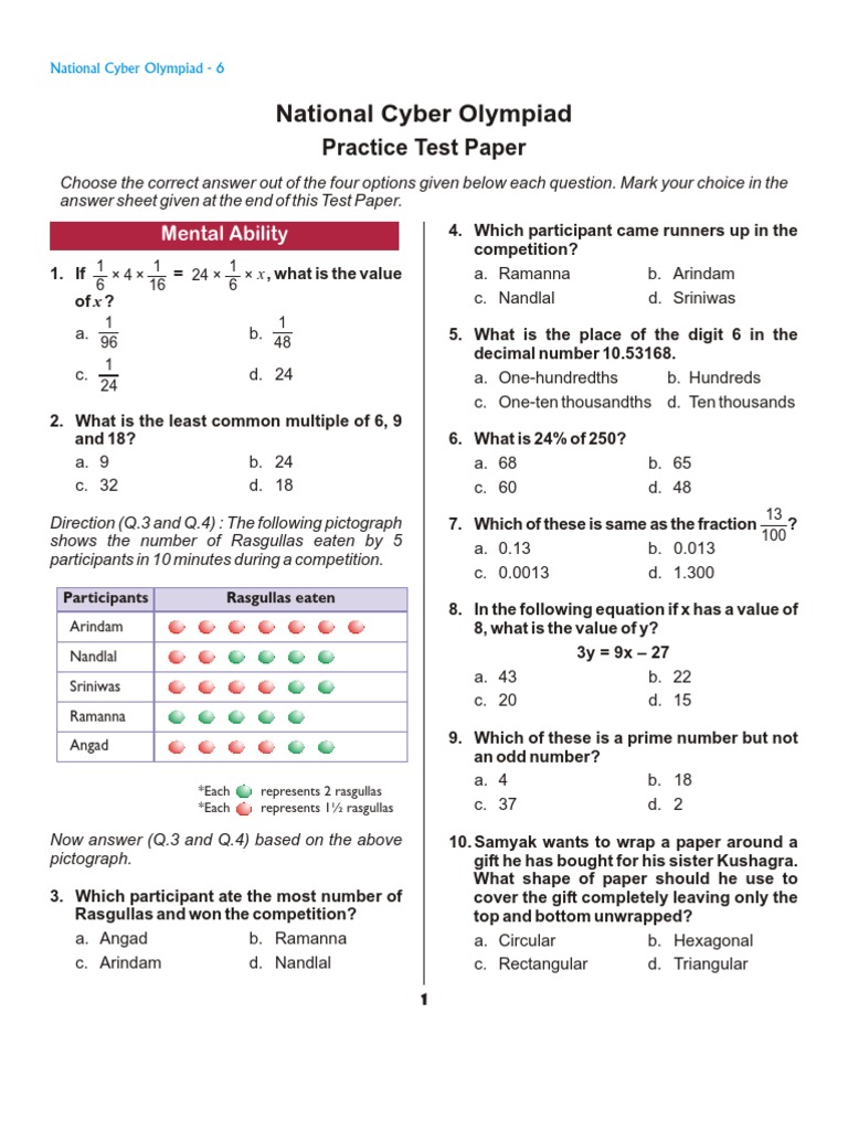 NCO 6 (National Cyber Olympiad) For Class 6 | PDF | Random Access ...