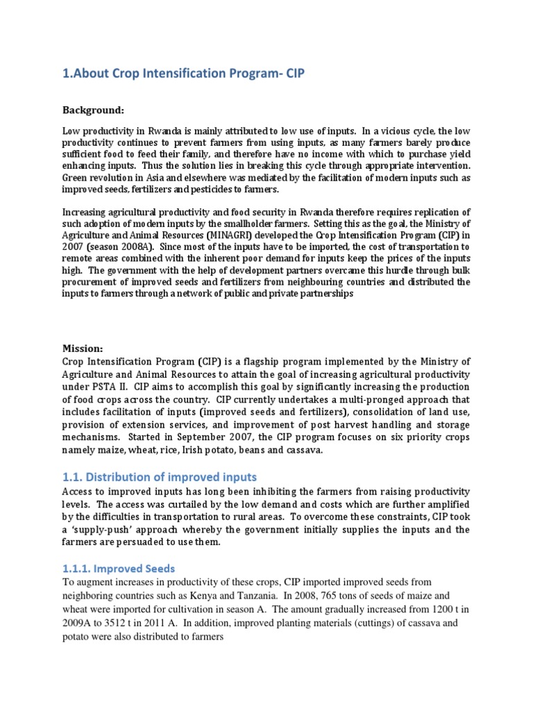Rwanda Crop Intensification Program Overview | PDF | New Partnership ...