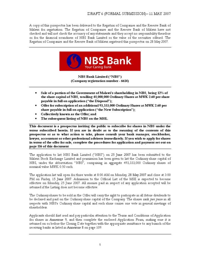 NBS Bank Limited IPO Prospectus PDF | PDF | Audit Committee | Internal ...