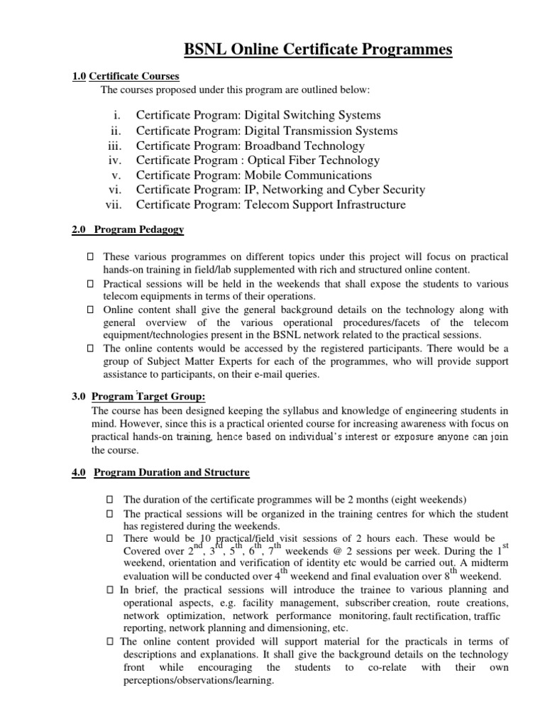 BSNL Online Certificate Programmes | PDF | Telecommunication ...