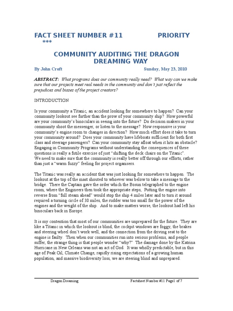 Fact Sheet Number #11 Community Auditing | PDF | Community | Audit