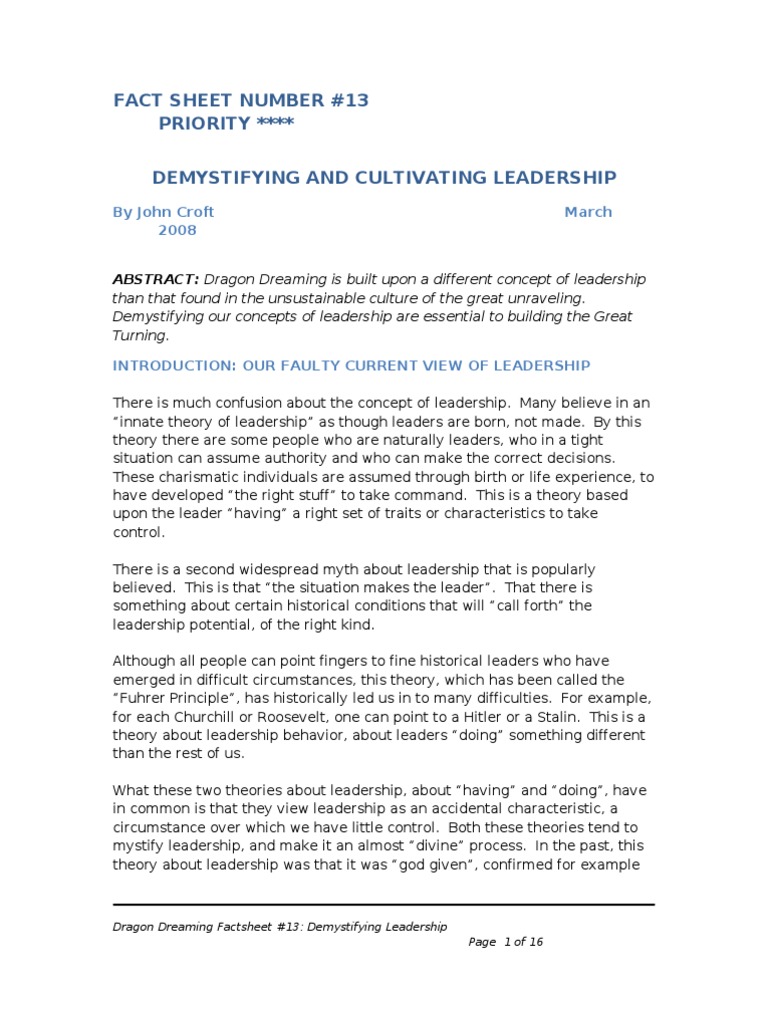 Fact Sheet Number #13 Demystifying Leadership | PDF | Leadership ...