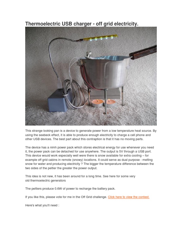 Thermoelectric USB Charger Guide | PDF | Battery (Electricity ...