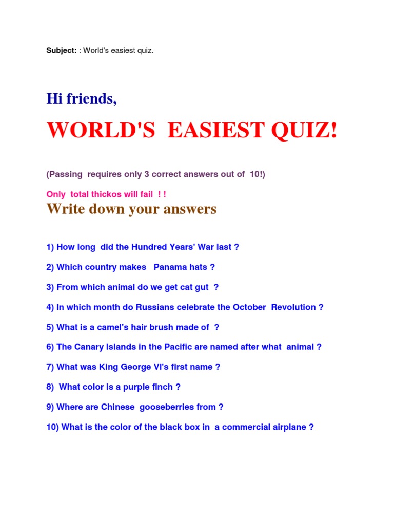 World's Easiest Quiz | PDF