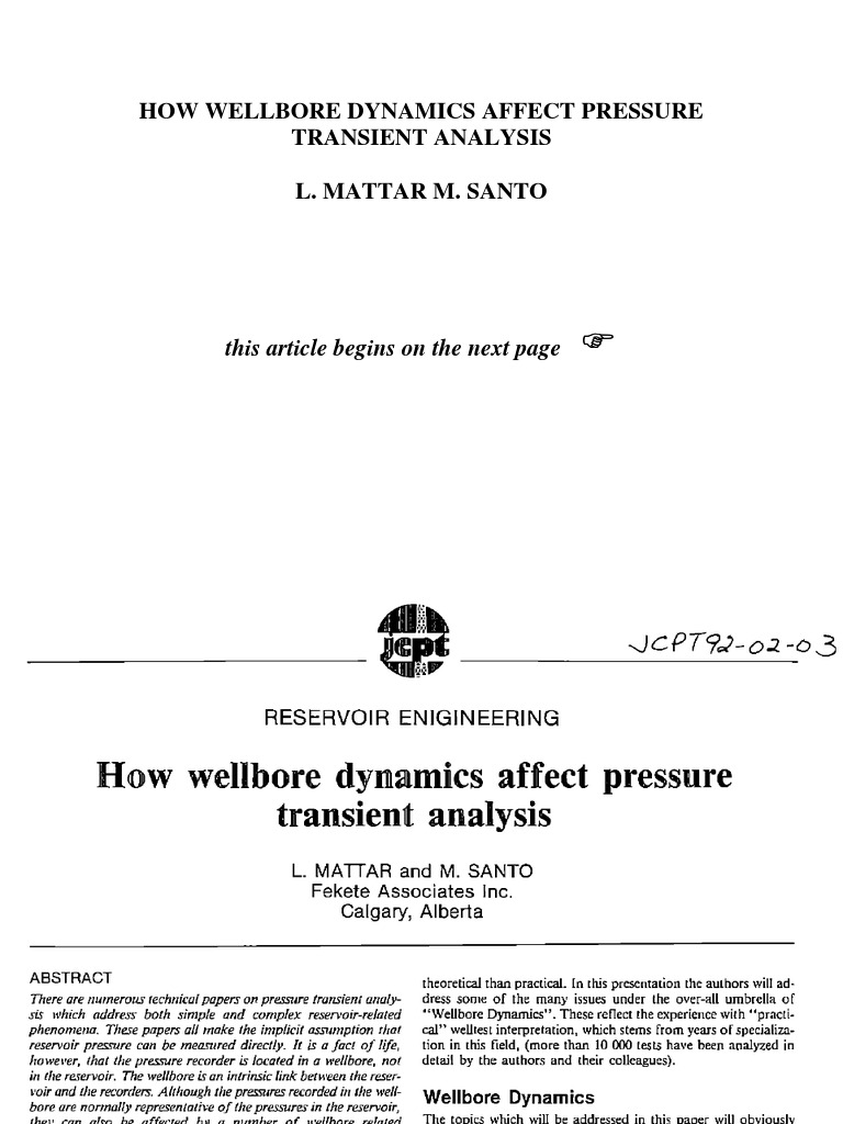 Wellbore Dynamics in Pressure Analysis | PDF | Physics | Applied And ...