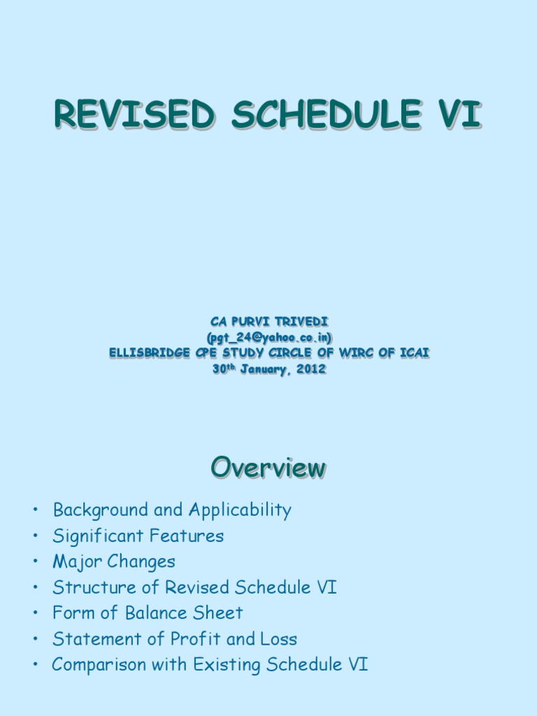 Revised Schedule Vi | PDF | Income Statement | Balance Sheet