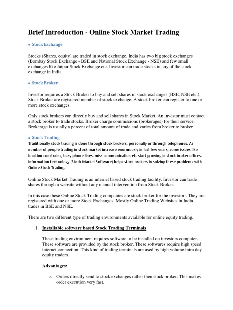 Brief Introduction - Online Stock Market Trading | PDF | Stocks | Stock ...