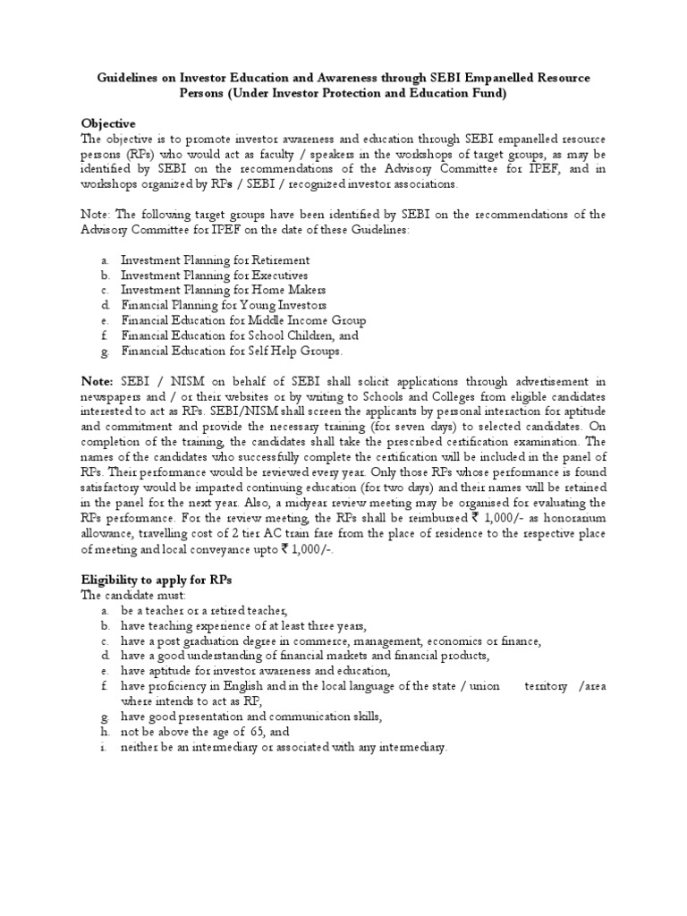 RP @sebi Guidelines | PDF | Financial Literacy | Target Audience