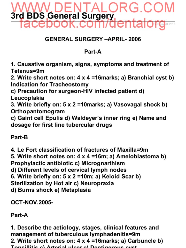 3rd BDS General Surgery | PDF | Medicine | Health Sciences