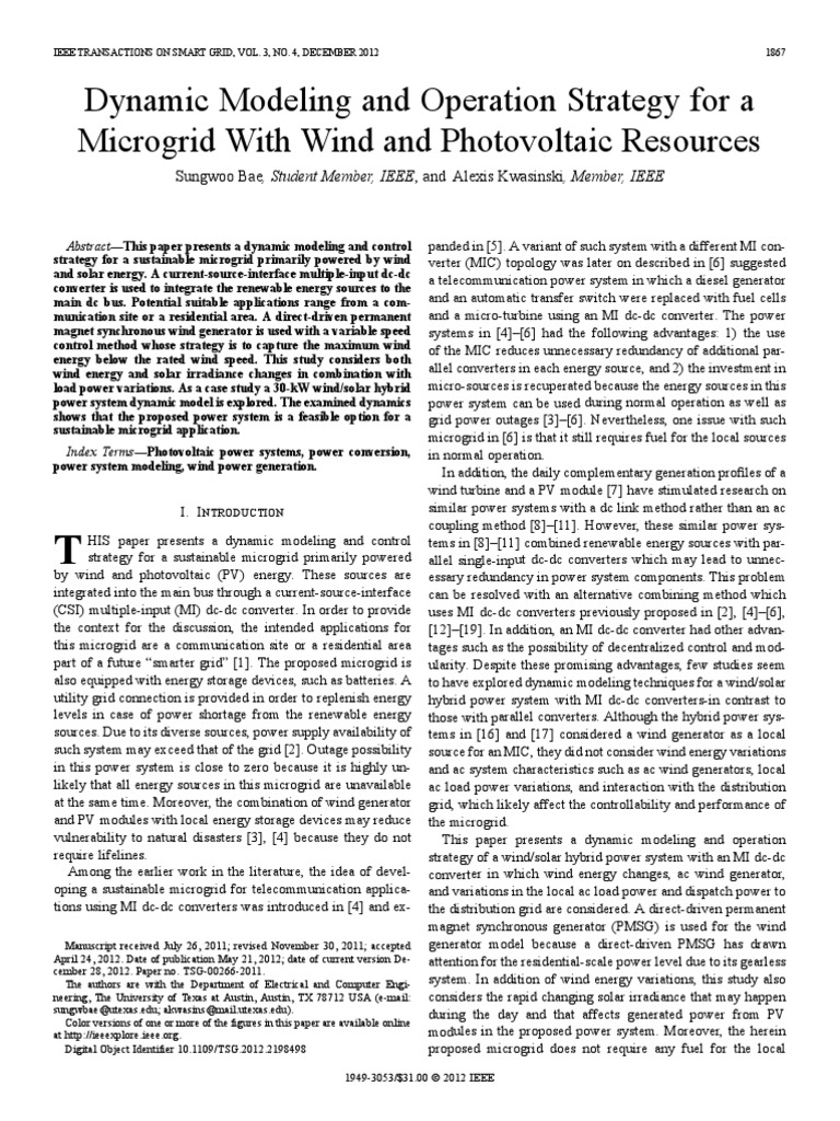 Dynamic Modeling and Operation Strategy For A Microgrid With Wind and Photovoltaic Resources ...