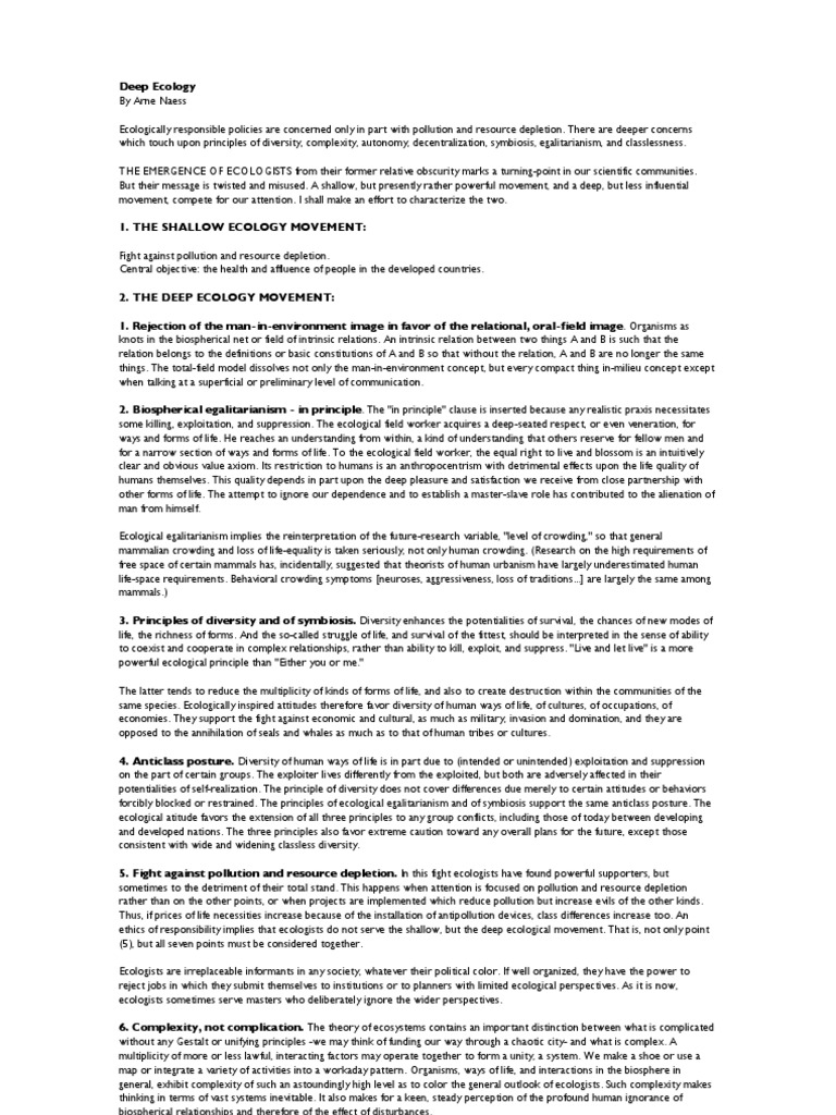 Deep Ecology Principles by Arne Naess | PDF | Ecology | Norm (Social)