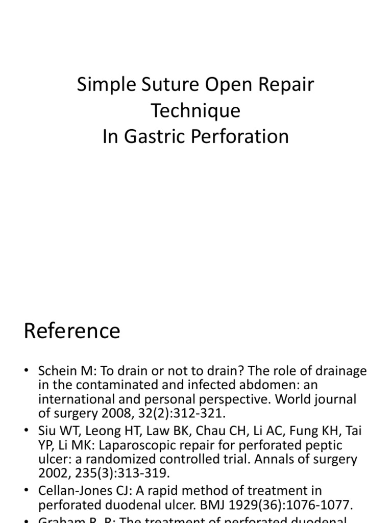 Simple Suture Repair for Gastric Perforation | PDF