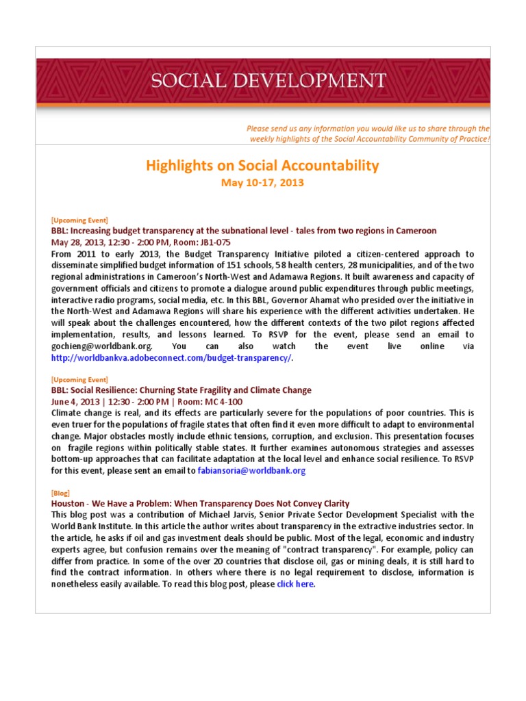 Highlights On Social Accountability (May 10-17, 2013) | PDF ...