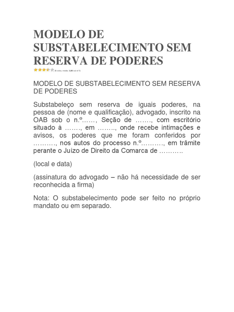 Modelo de Substabelecimento Sem Reserva de Poderes | PDF