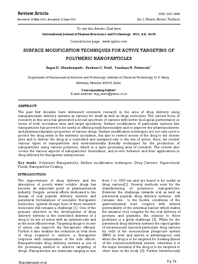 Surface Modification Techniques For Active Targeting of Polymeric ...