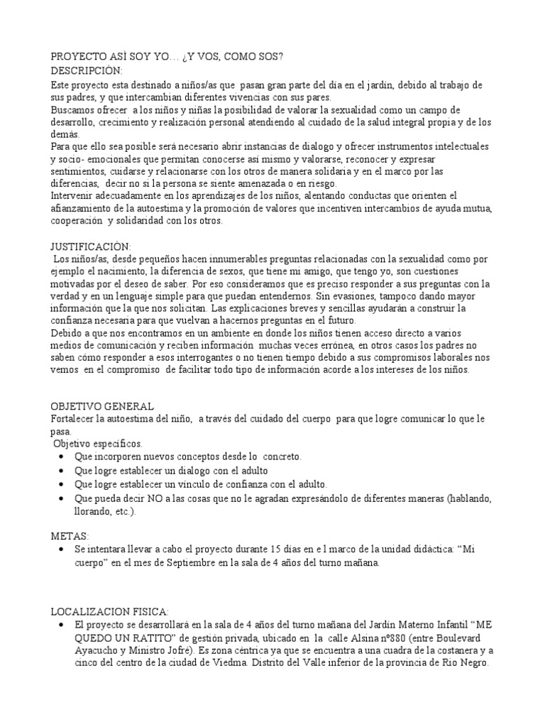 Proyecto Asì Soy Yo | PDF | Autoestima | Almuerzo