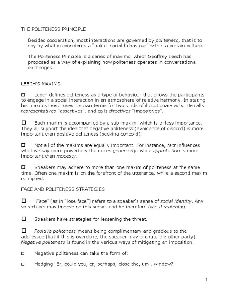 An Analysis of Politeness Theory: Exploring the Maxim-Based Models of ...