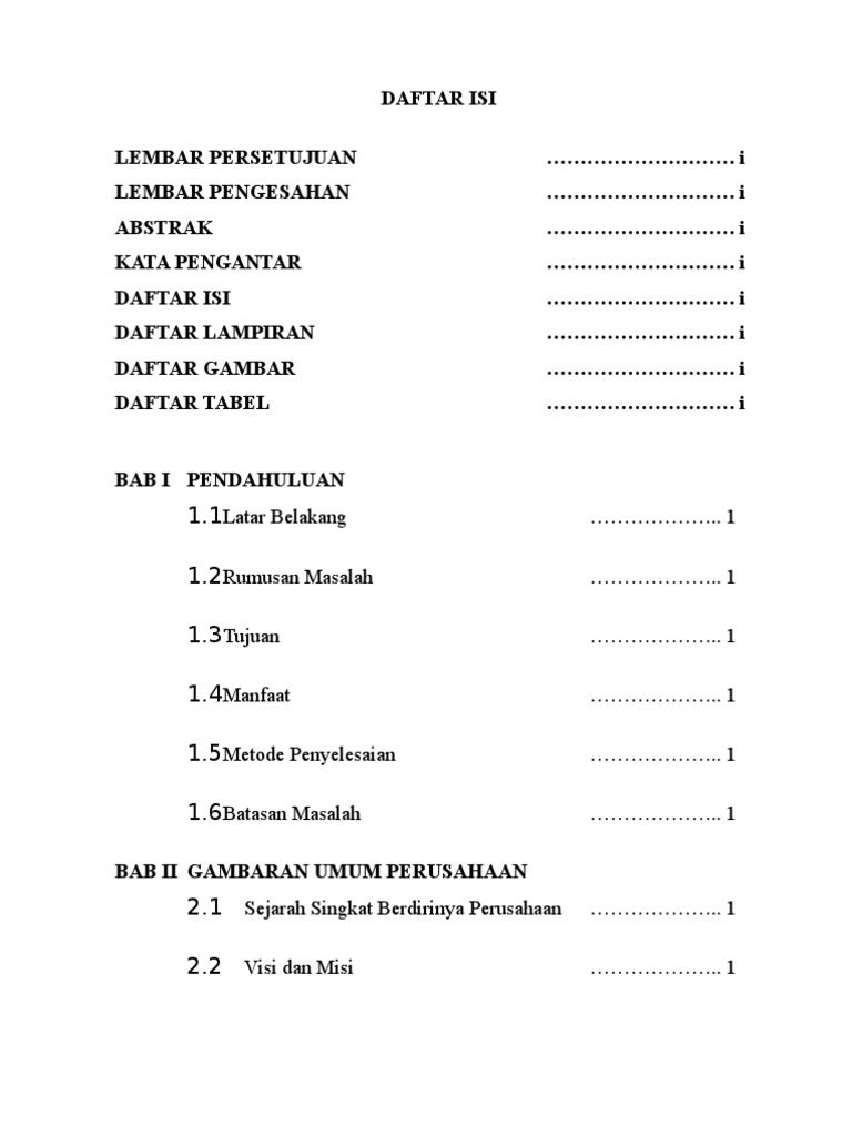 Daftar Isi Laporan PKL | PDF