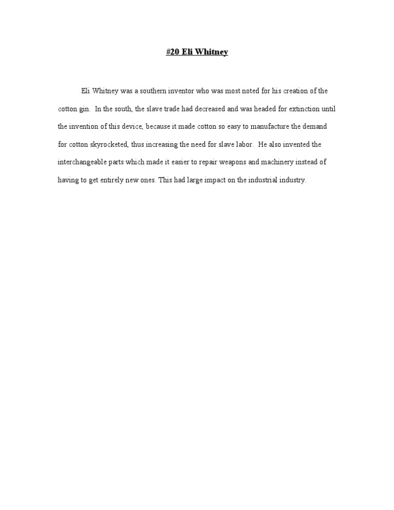 Eli Whitney: Cotton Gin & Interchangeable Parts | PDF | Travel | Home ...