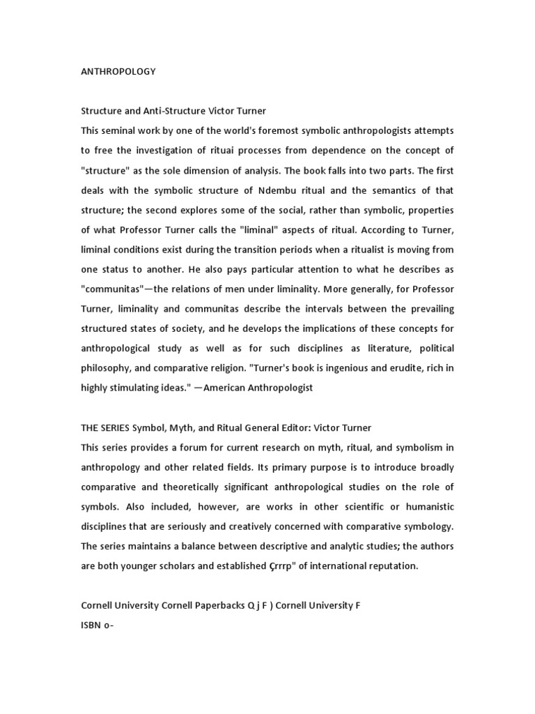 Victor Turner Ritual Process | PDF | Rituals | Anthropology