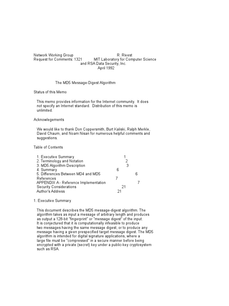 The Md5 Message Digest Algorithm Pdf C Programming Language Pointer Computer Programming 1244