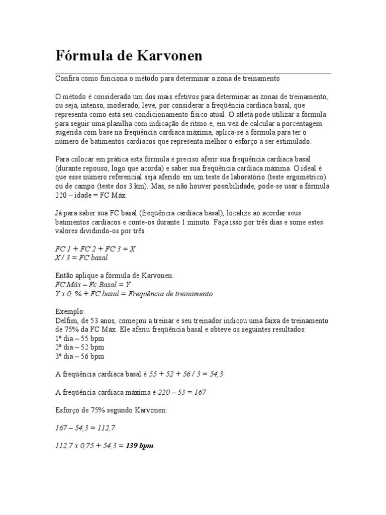 Fórmula de Karvonen | Download grátis PDF | Coração | Frequência