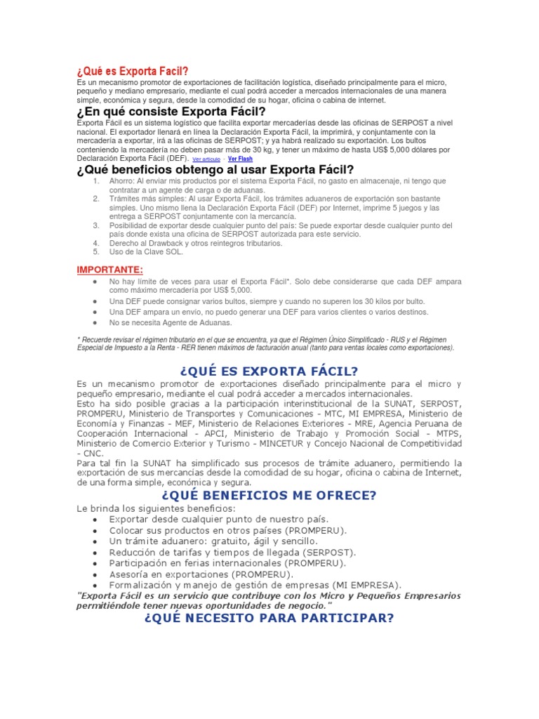 Qué Es Exporta Facil | PDF | aduana | Exportaciones