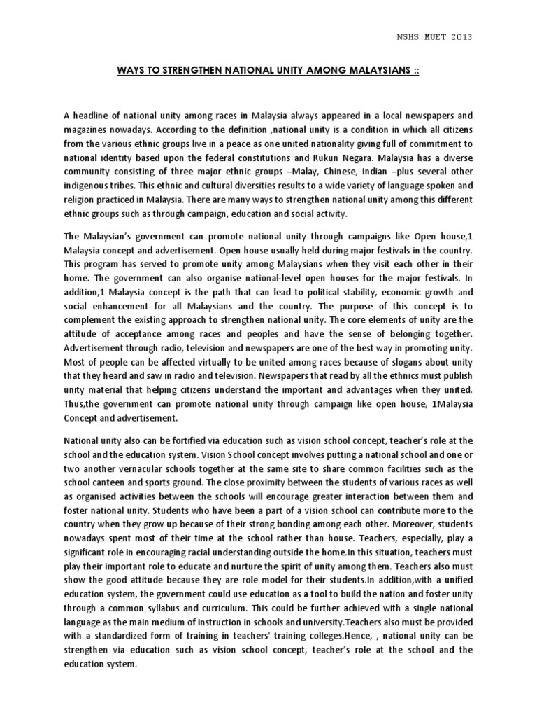 Ways To Strengthen National Unity Among Malaysians | PDF | Malaysia ...