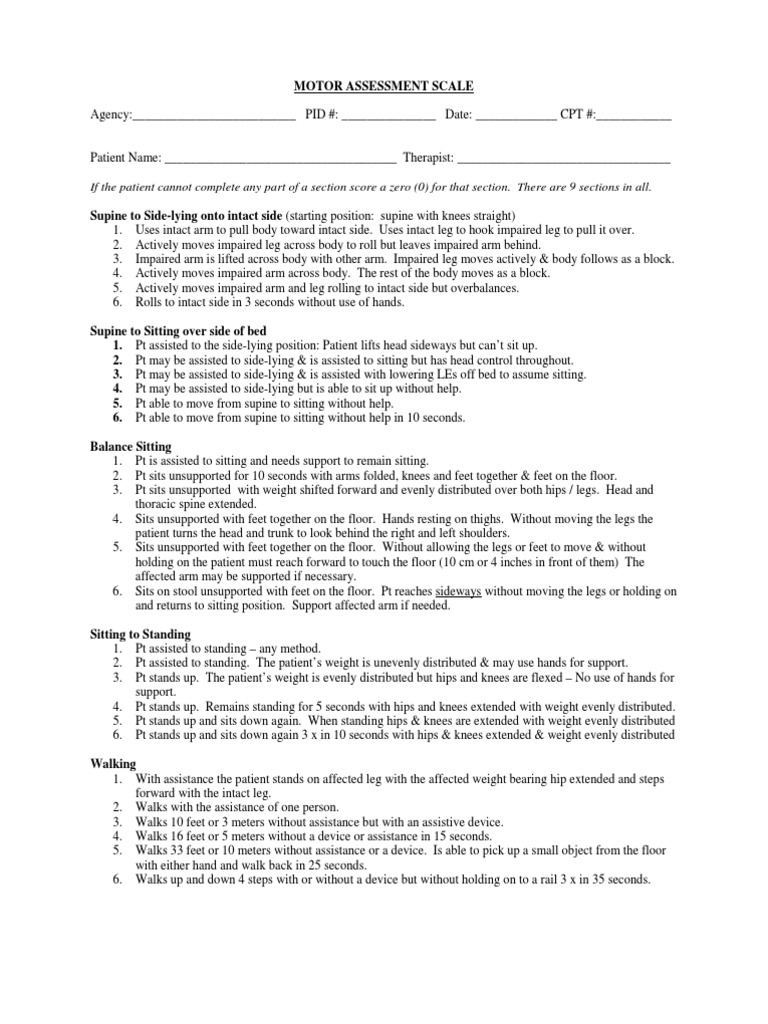 Motor Assessment Scale | PDF