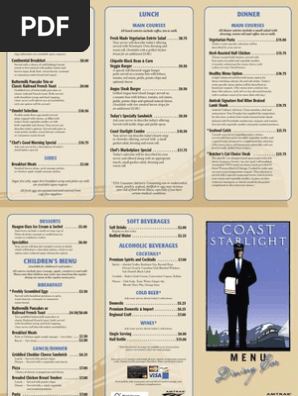 Amtrak Snack Car Menu