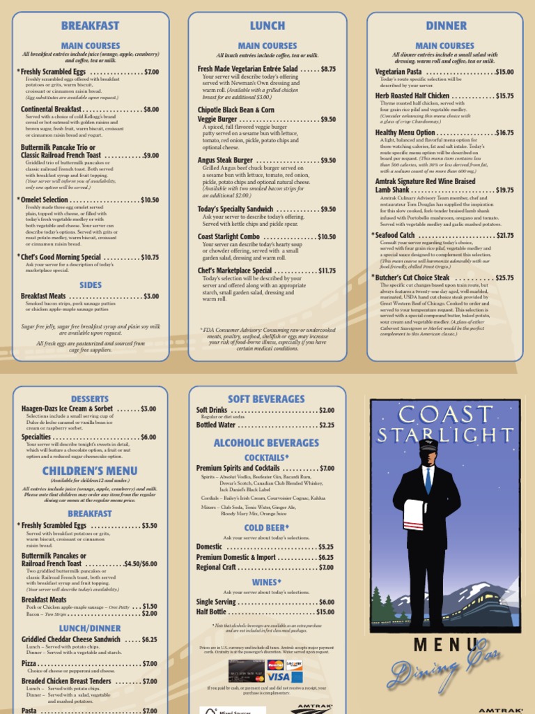 Amtrak Coast Starlight Dining Car Menu 201111 | PDF | Soft Drink | Salad