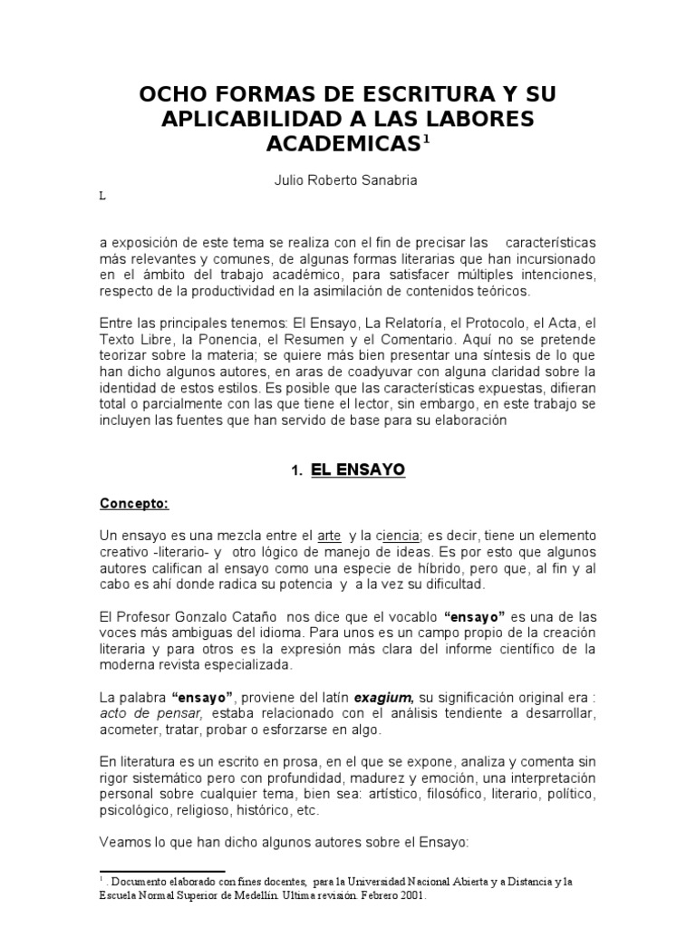Ocho Formas de Escritura y Su Aplicabilidad A Las Labores Academicas ...